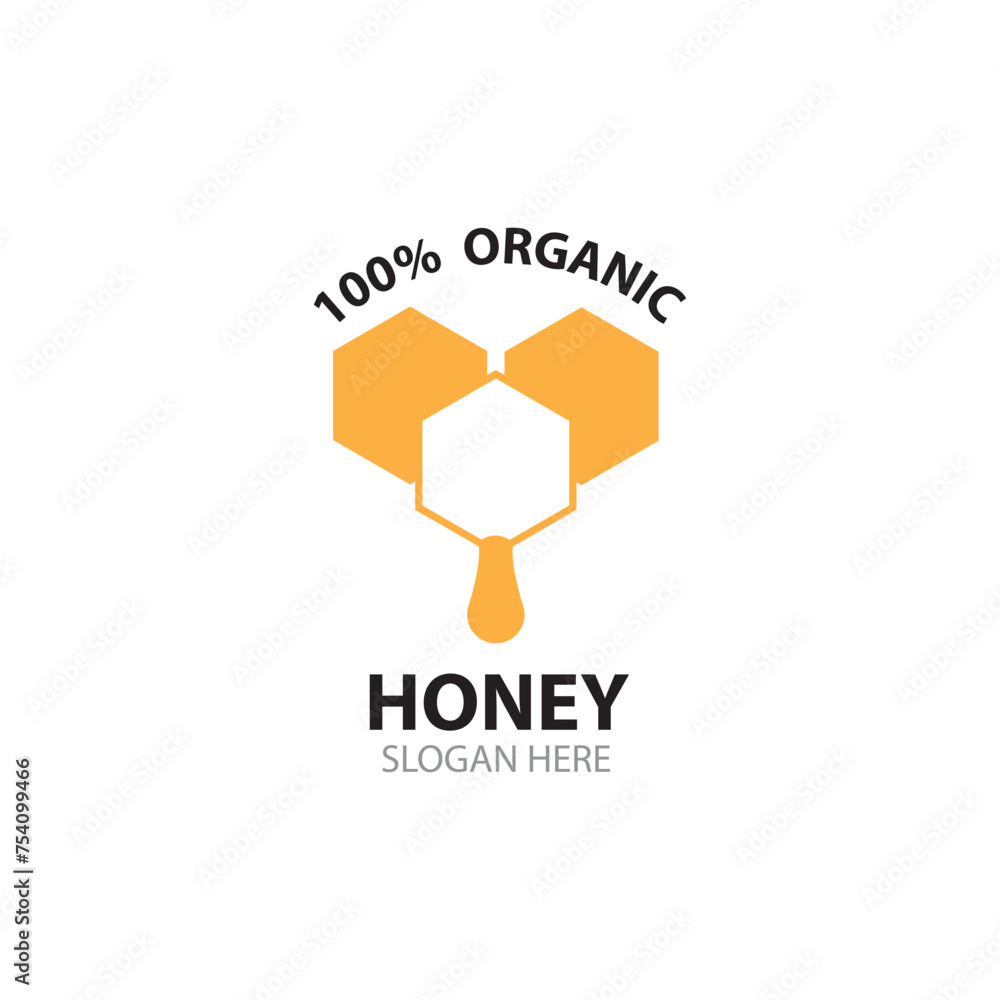 100% Natural wild raw organic honey logo label concept hexagon ...
