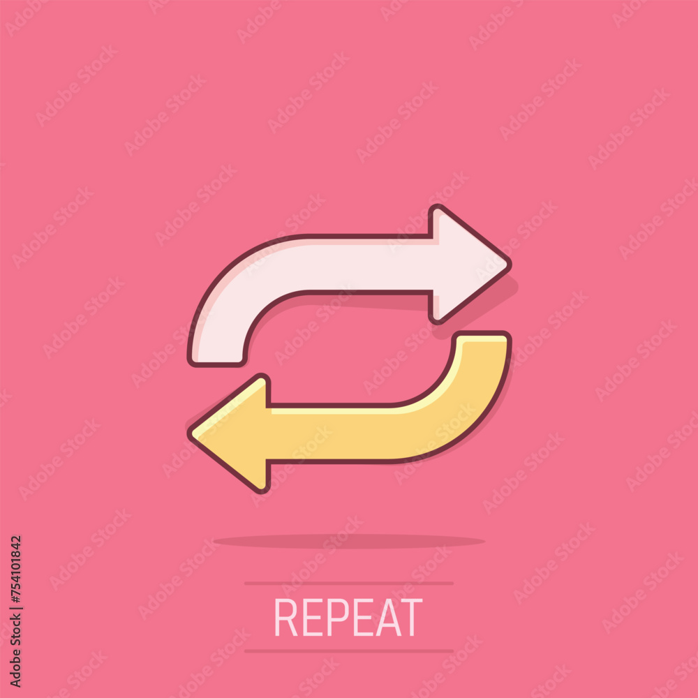 Arrow rotation icon in comic style. Sync action cartoon vector ...