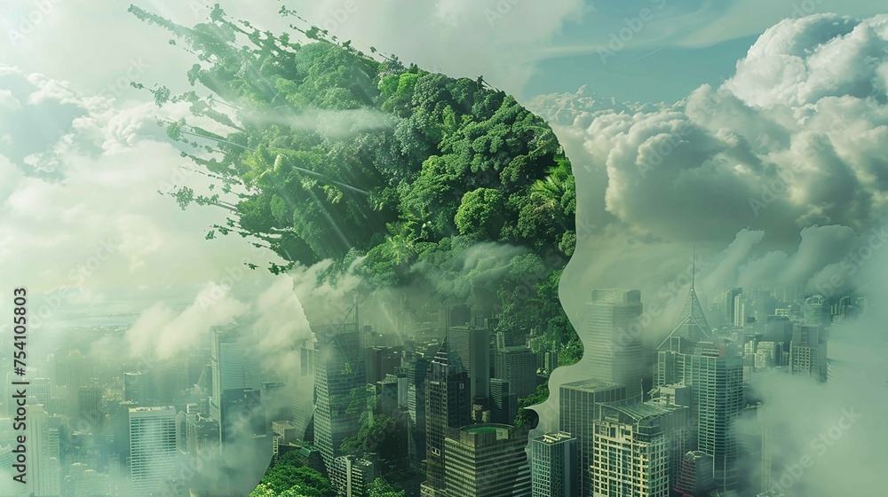 Sustainable environment concept. The image depicts human thinking towards preserving nature ...