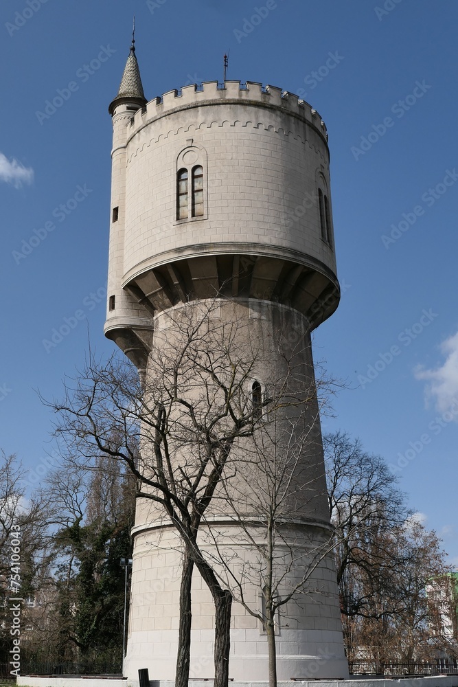 Eastern view of water tower in Komarno, built in 1902 in romantic style ...
