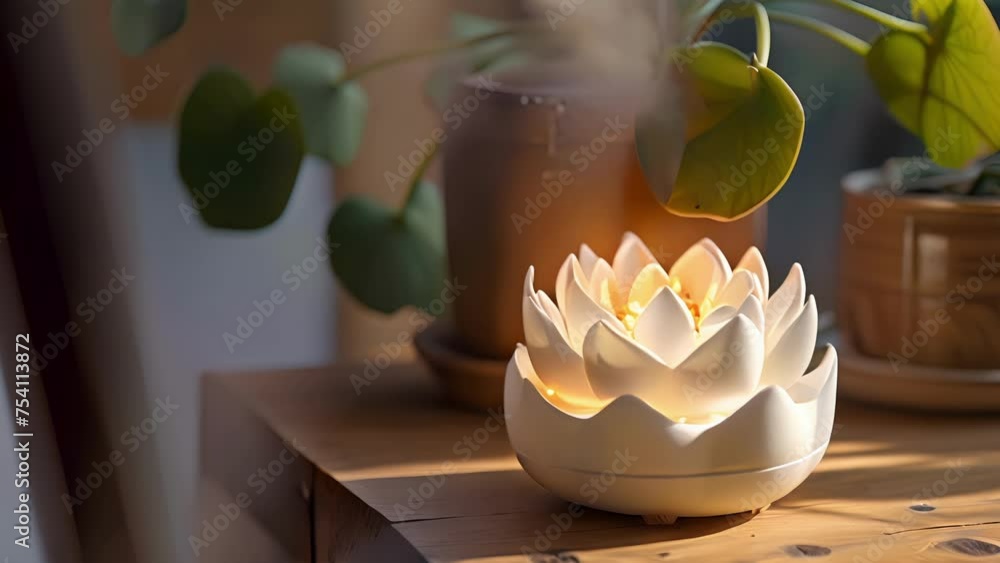 A mini oil diffuser shaped like a lotus flower with tiny openings in ...