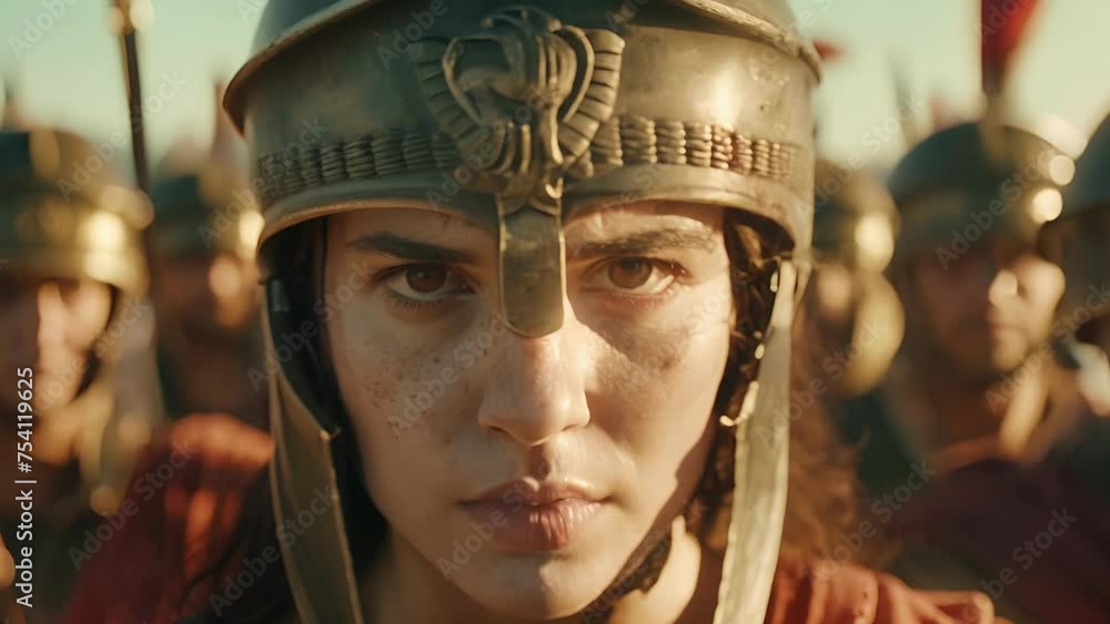 A female hoplite stands tall in the midst of her male counterparts her ...