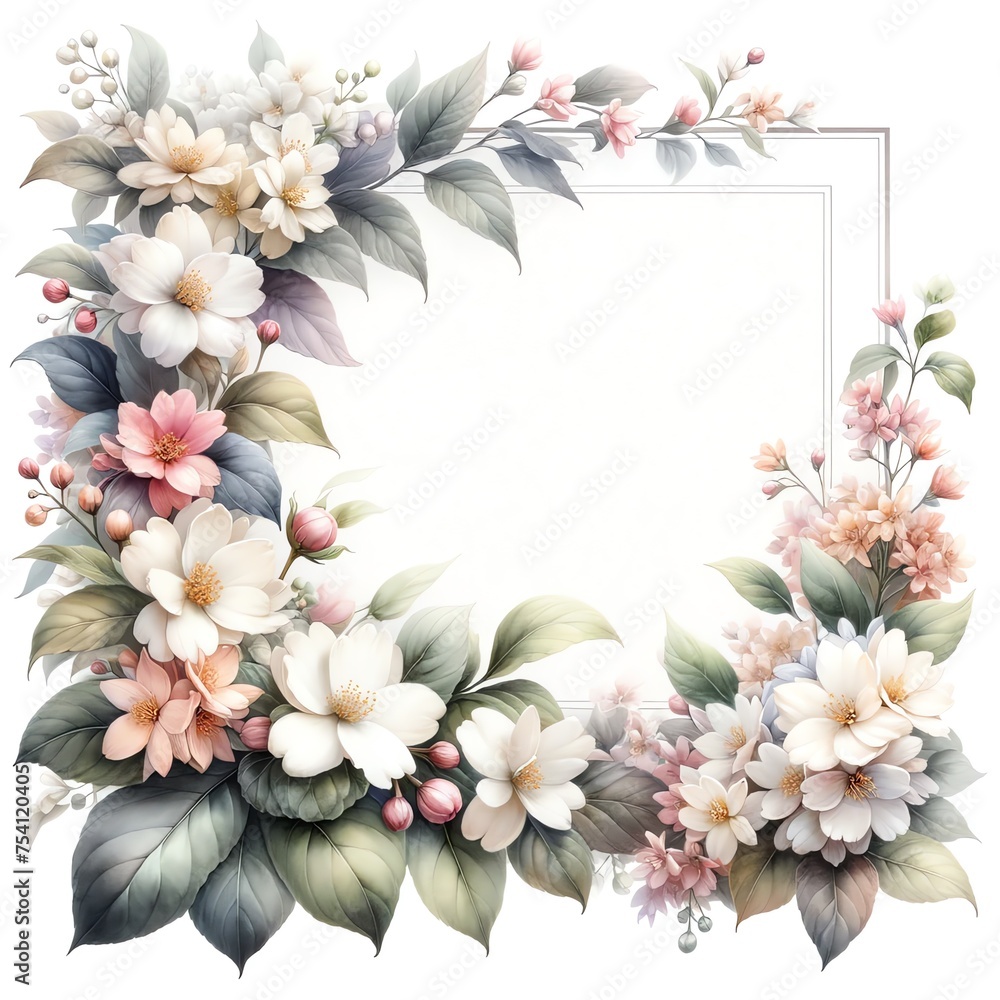 Watercolor painting of jasmine flowers and botanical elements for ...