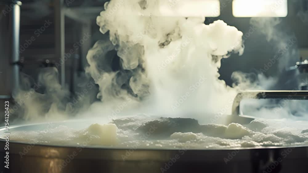 Steam rises from a specialized fermentation tank where advanced ...