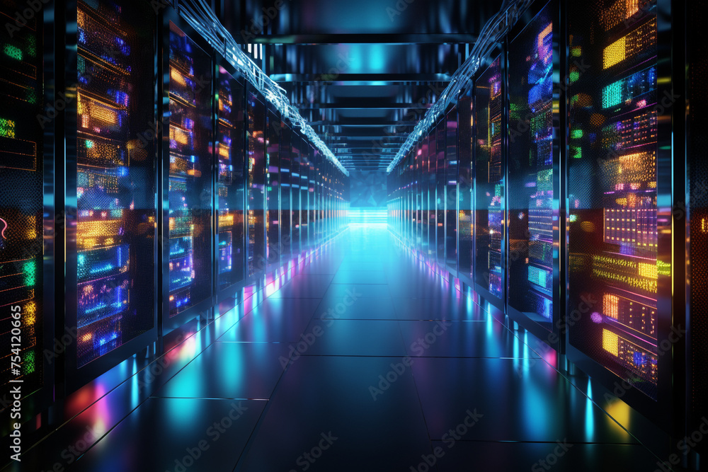 High performance data servers, Glowing cables, high bandwidth, Ultra ...