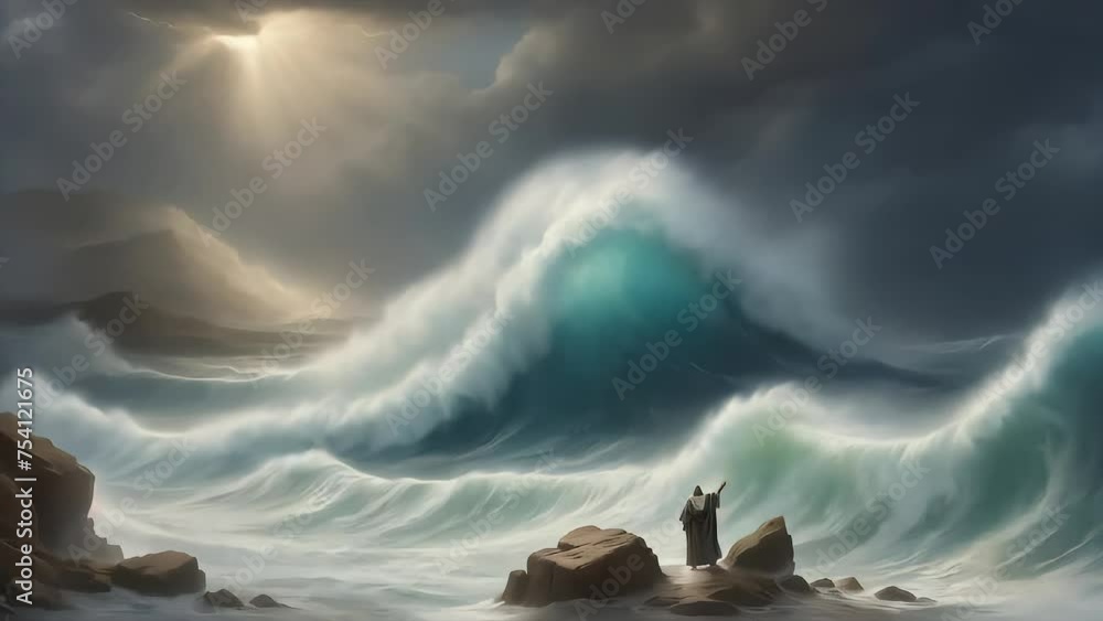 Stockvideon Hyper realistic illustration video of Moses in the middle ...