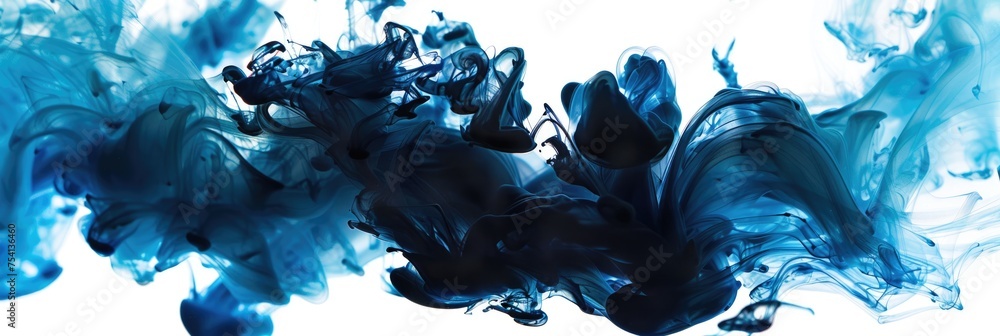 Blue and Black Ink in Water. Abstract Liquid Paint Design with Isolated ...
