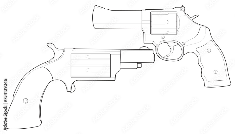 Bundling set of Revolver with line art style, Shooting gun, Weapon ...