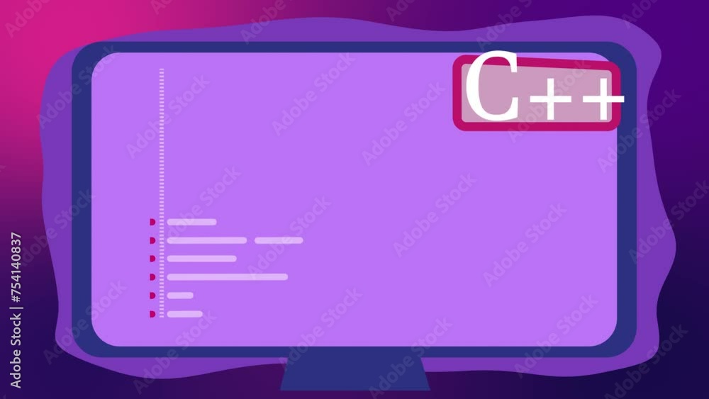 stylized programming window with purple pink color palette. Simple 2d ...