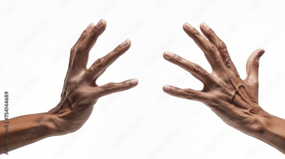 Gesture communication between two people with hands reaching out ...