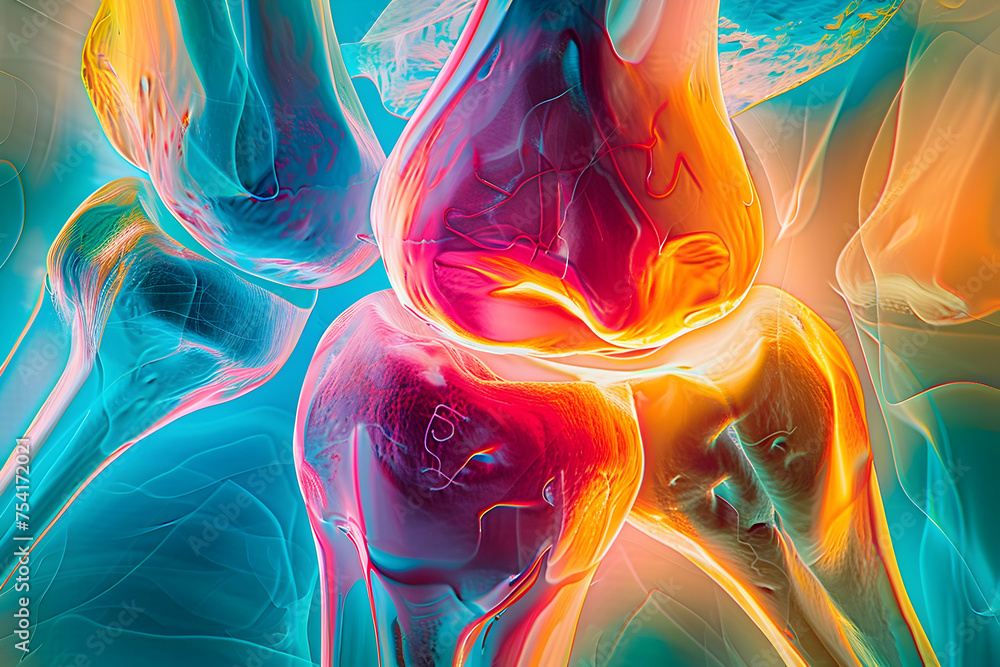 Creative artistic interpretation of an axial MRI scan of the human knee ...