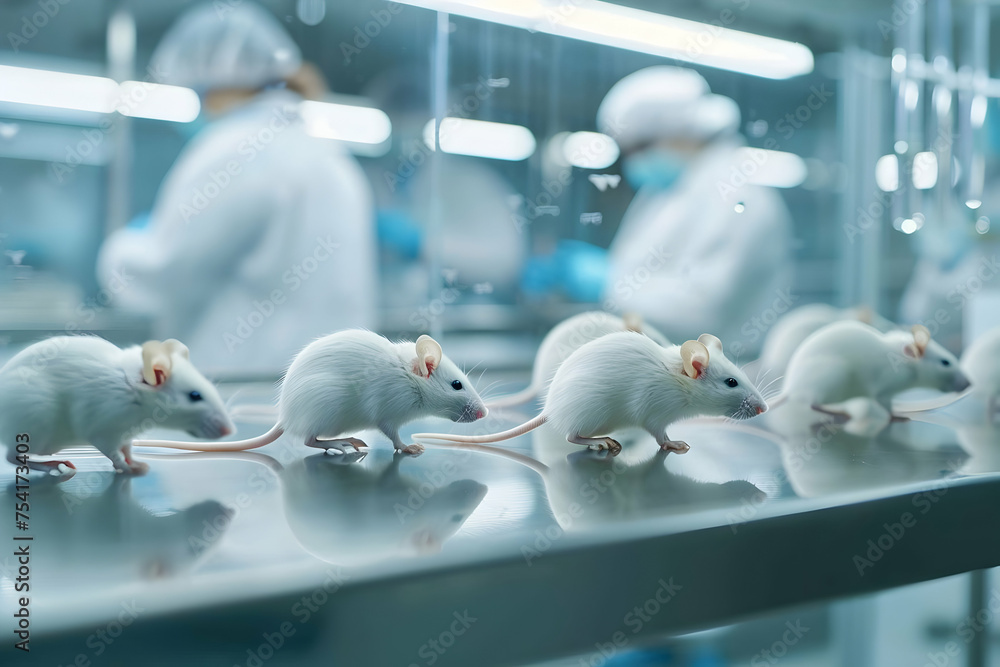 A group of laboratory mice, each in its own sophisticated glass ...