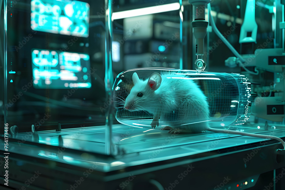 A futuristic laboratory scene, where a genetically modified ...