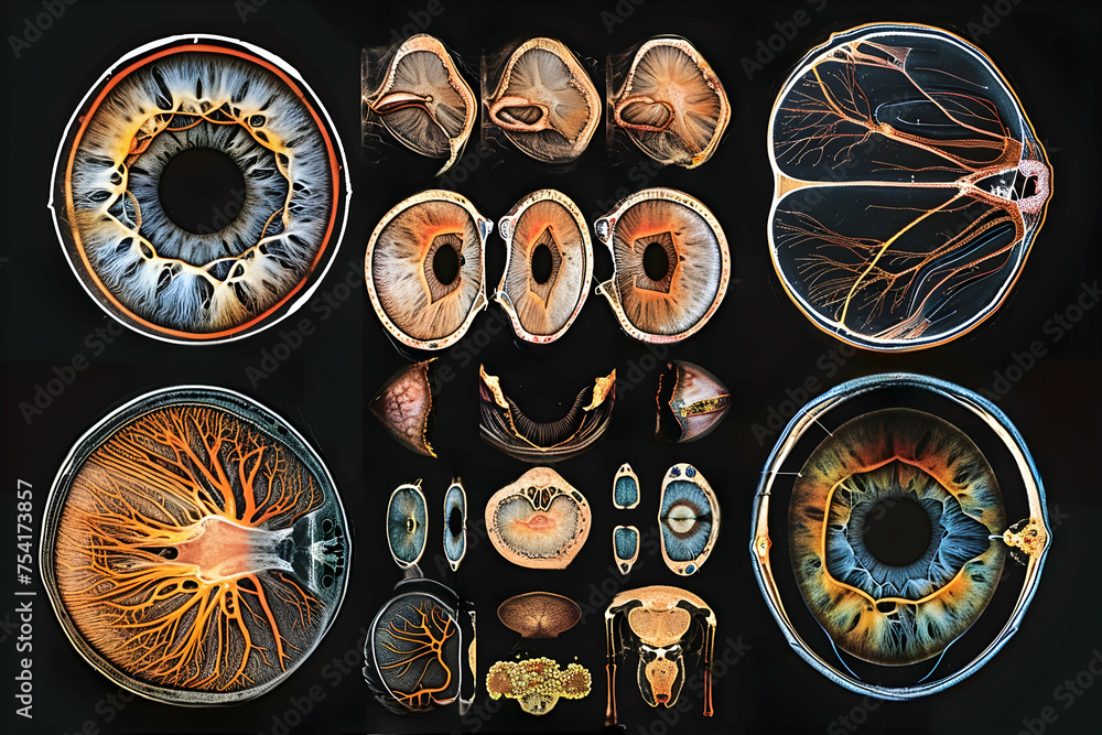 illustration various angles of the human eye, including axial, sagittal ...
