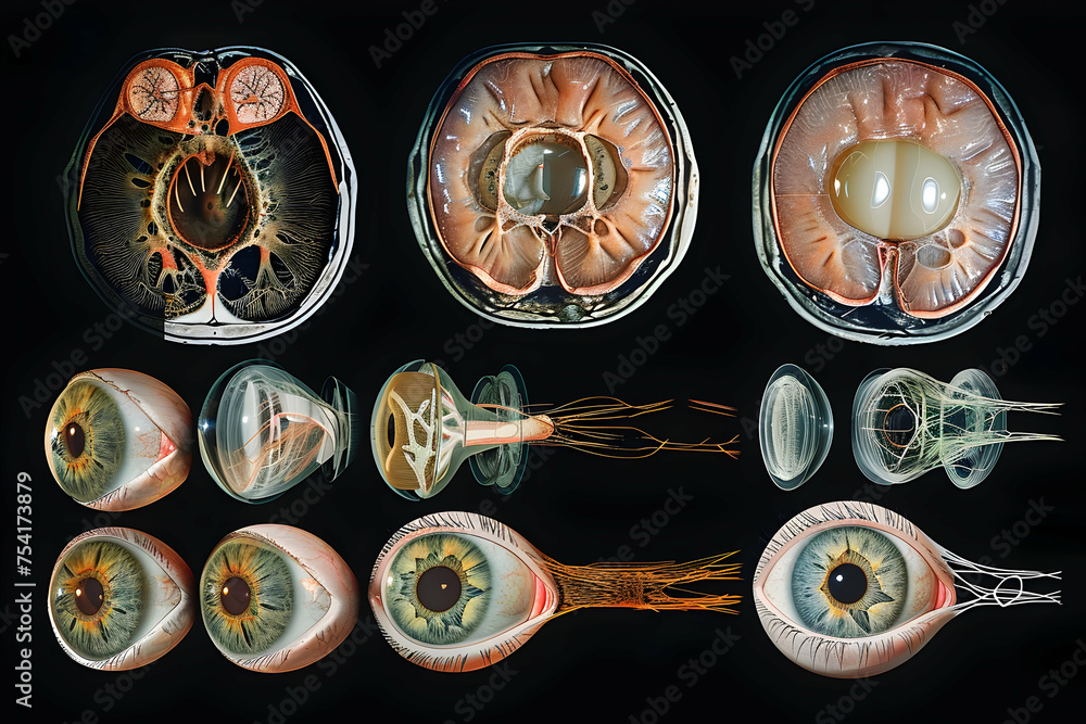illustration various angles of the human eye, including axial, sagittal ...