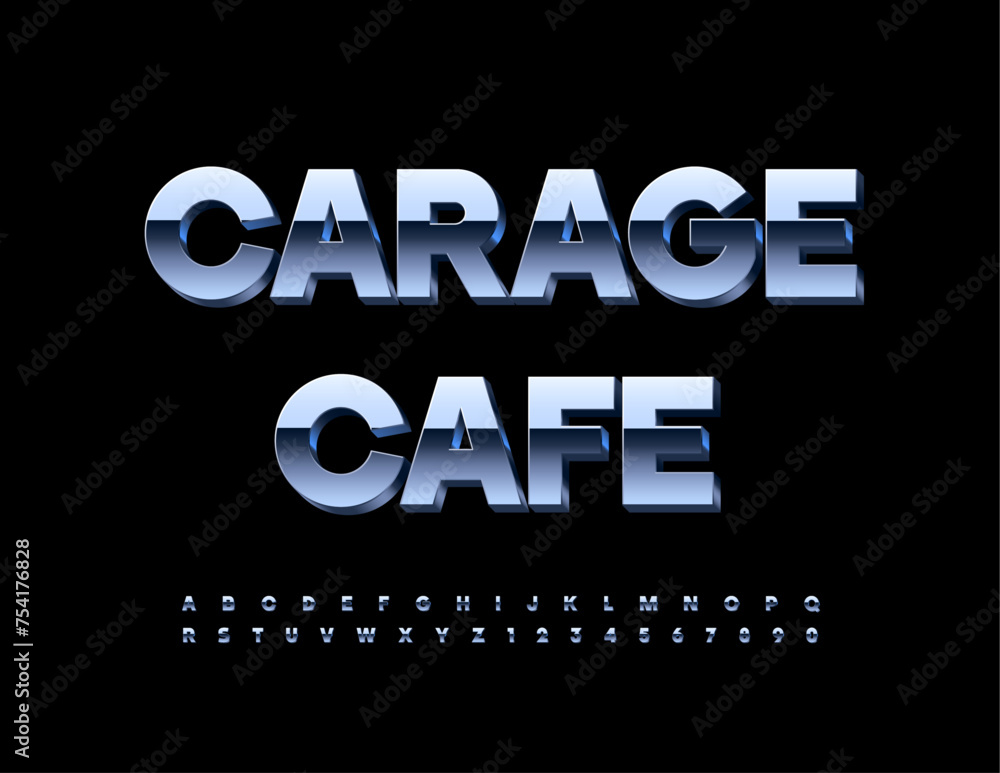 Vector Trendy Signboard Garage Cafe. Modern Metallic Font. Silver 3D ...