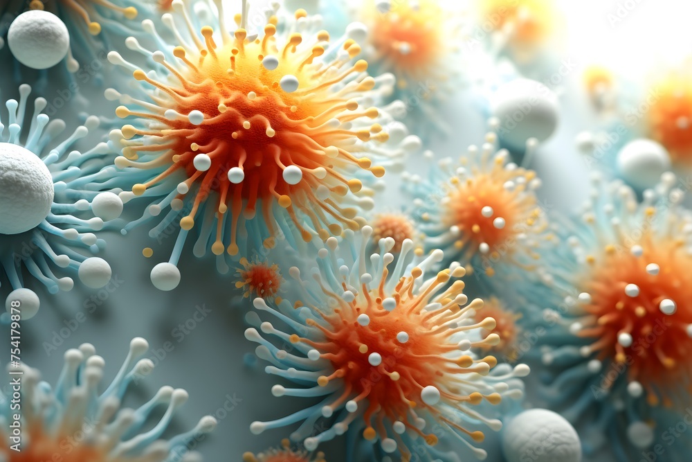 AI generated 3D illustration of SARS-CoV-2 virus cells in infected ...