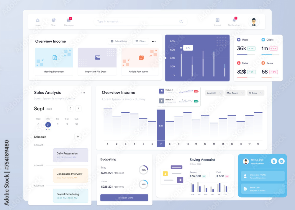 UI UX Infographic dashboard. UI design with graphs, charts and diagrams ...