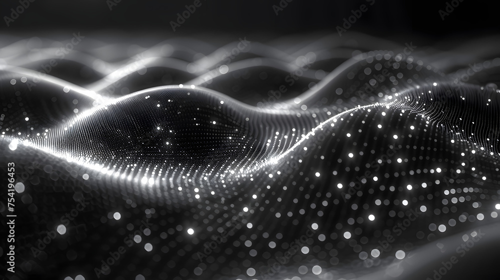 Abstract black tech background with digital waves, dynamic network ...