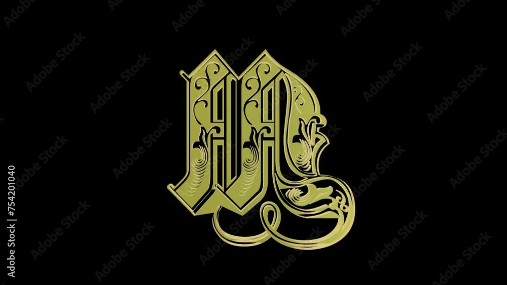 golden font letter m gold metallic logo spin loop transparent ...