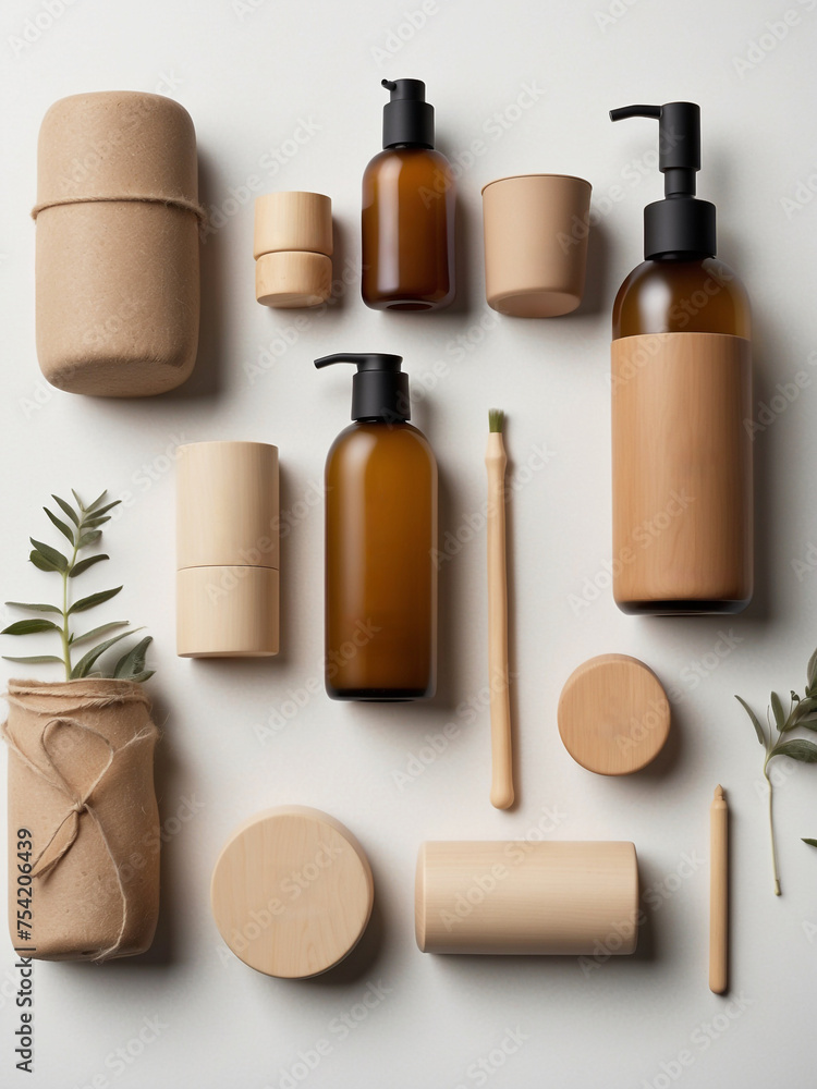 Set de productos de cuidado de la piel y cuidado personal en envases ...