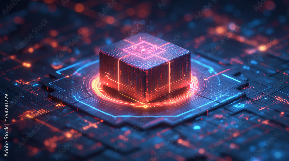 The magic box in digital neon circle. digital box concept. future ...