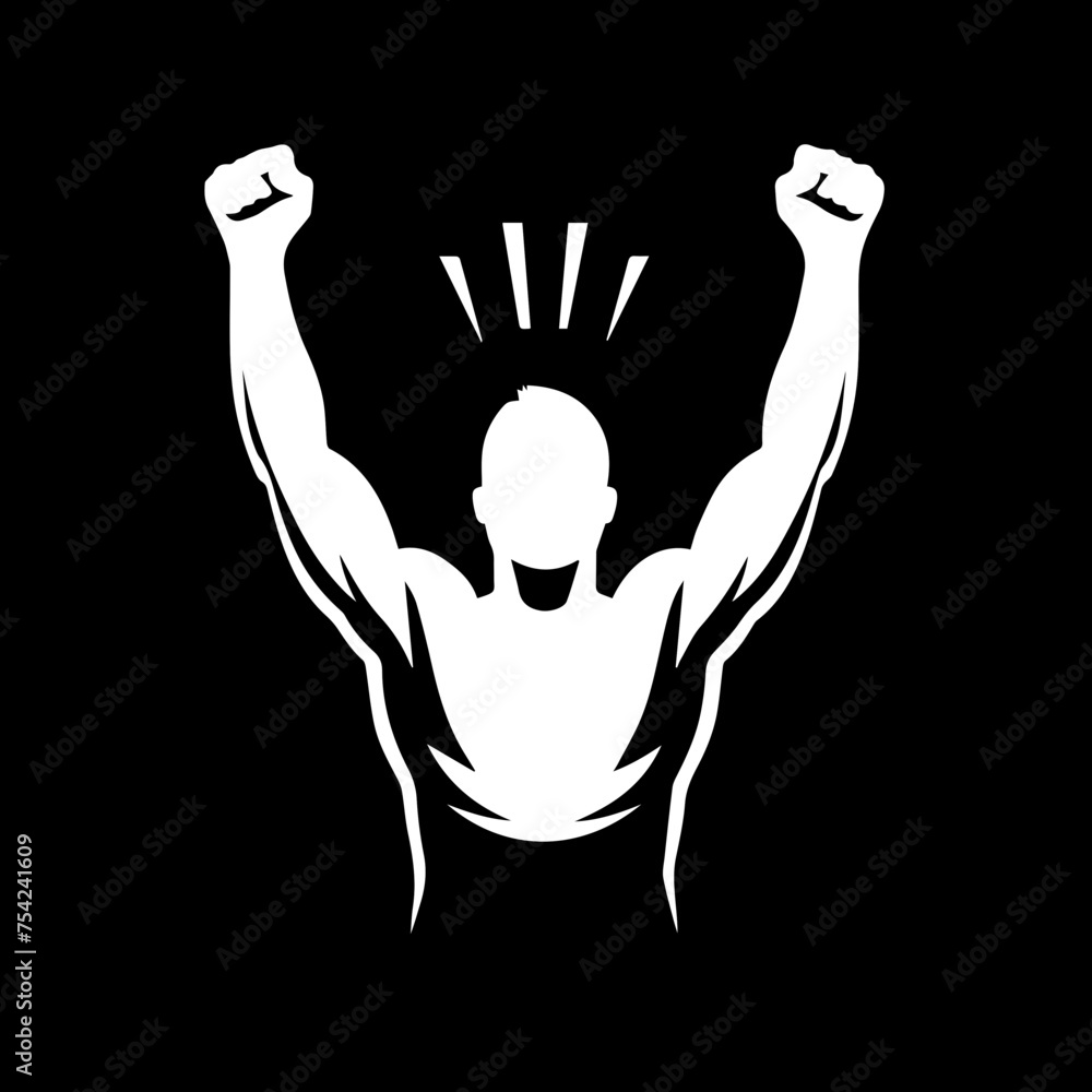 icon of a winning man white simple image in black and white, black ...