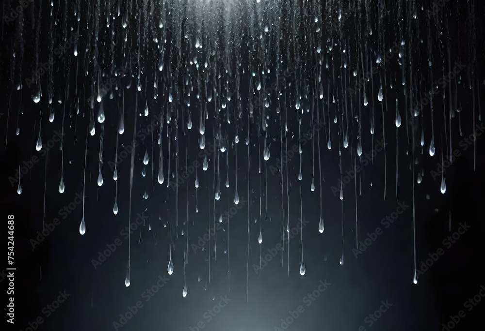 Falling raindrops footage animation in slow motion on dark black ...
