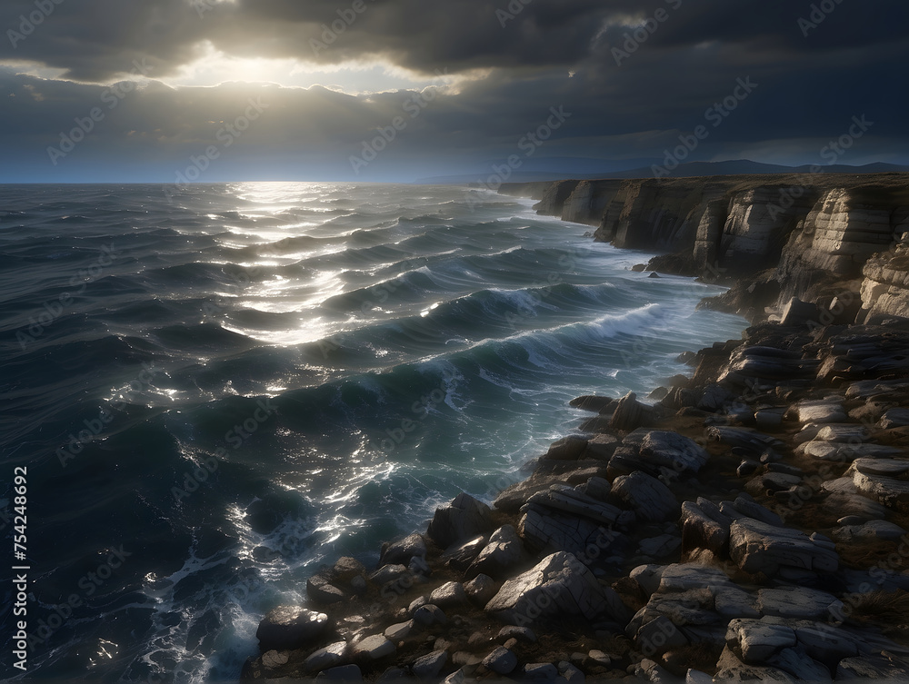 The sun's rays peek through stormy clouds illuminating the powerful ...
