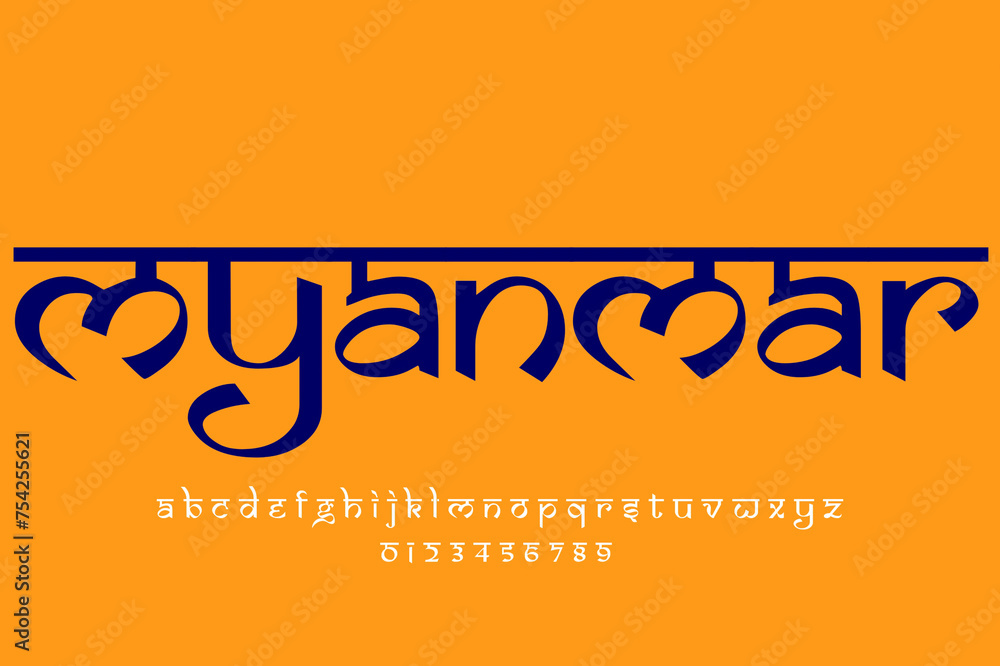 country Myanmar text design. Indian style Latin font design, Devanagari ...