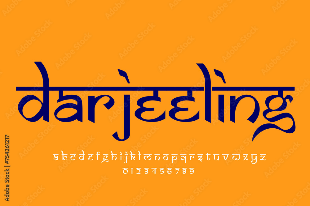 Indian City Darjeeling text design. Indian style Latin font design ...