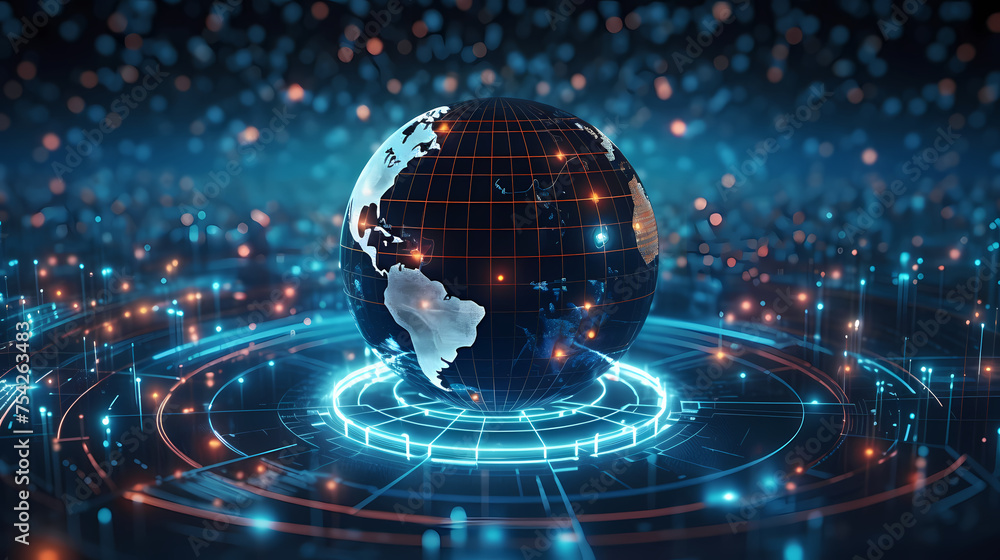 Digital Earth, network of interconnected globe icons representing global business network Stock ...