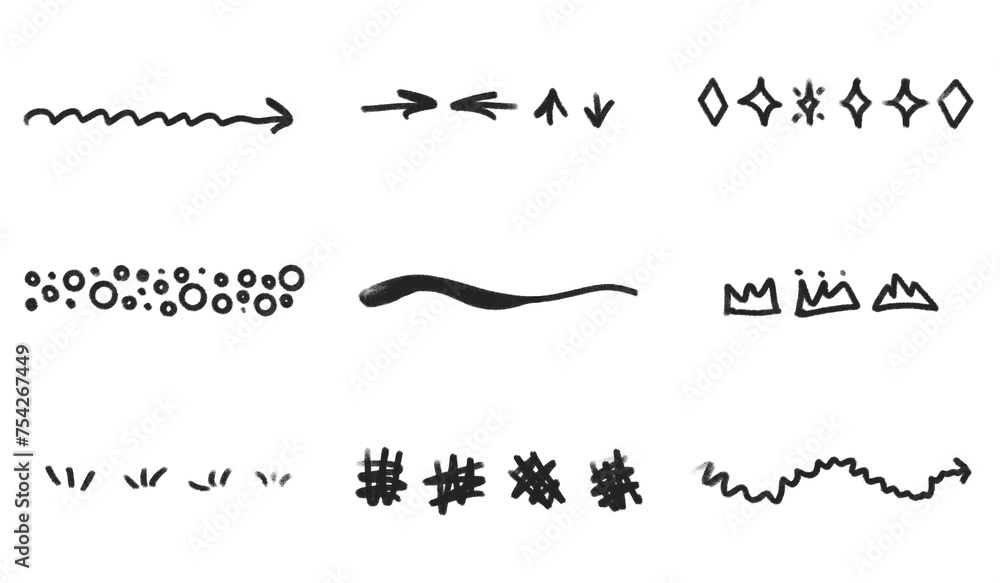 Set of doodle arrows, borders, underlines, strokes, patterns, brushes ...