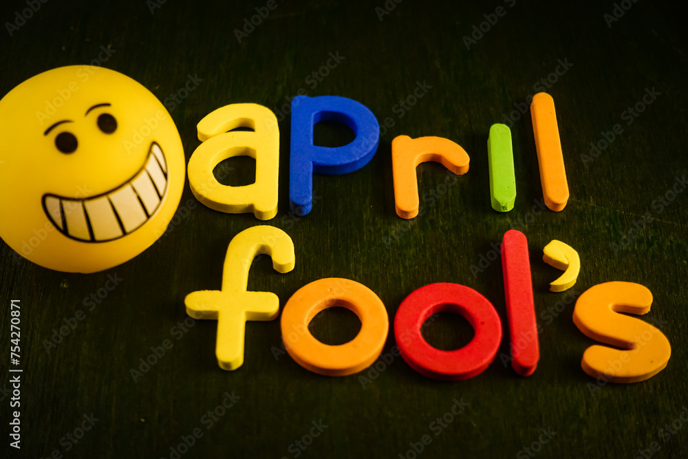 Smiley face with word april fools, design for April fools day Stock ...