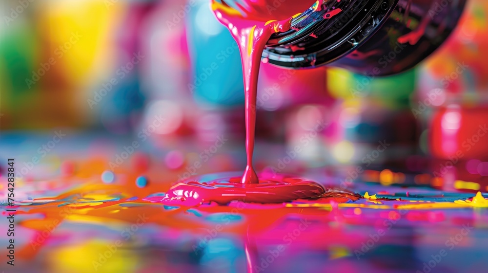 Spilled vibrant paint colors from cans creating a colorful mess Stock ...