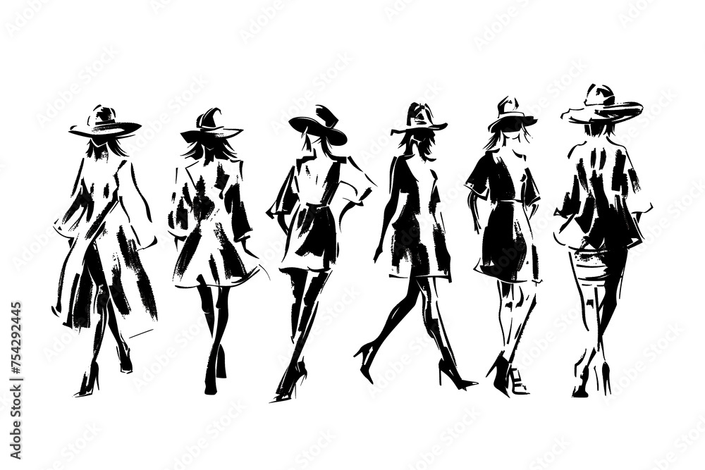 Fashion model sketch girl. Fashion model posing on transparent ...