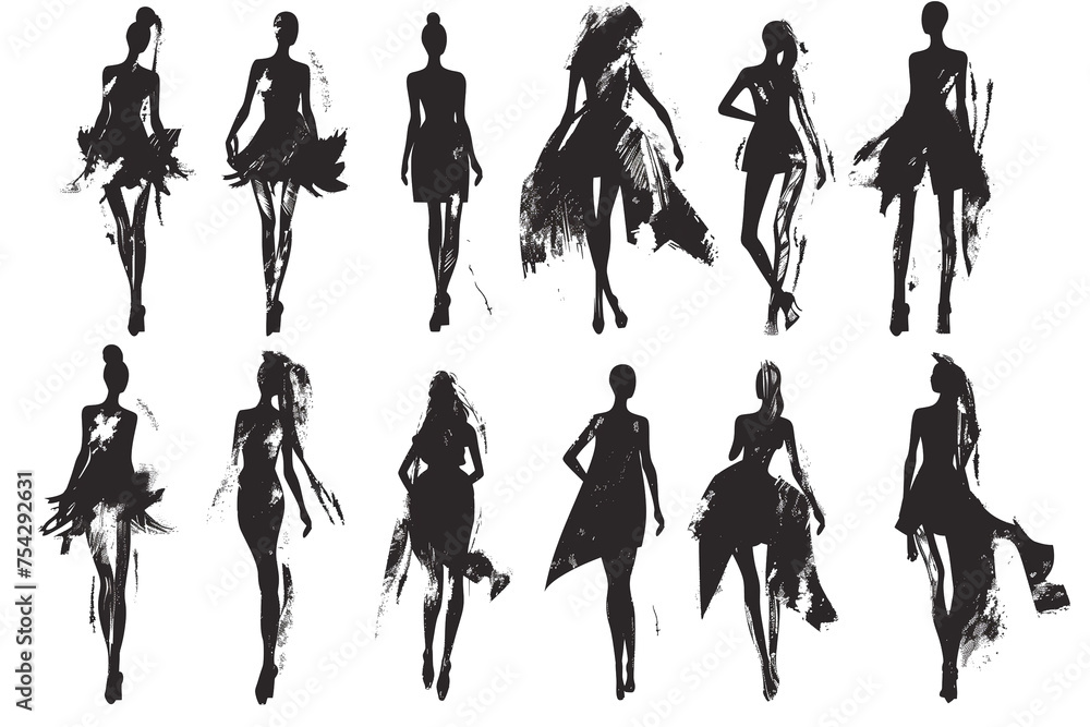 Fashion model sketch girl. Fashion model posing on transparent ...