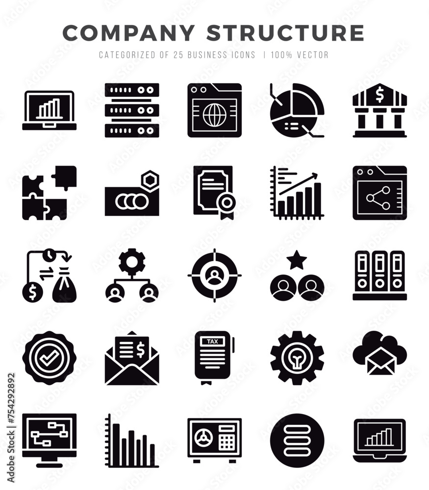 Company Structure Icon Pack 25 Vector Symbols for Web Design. Stock ...