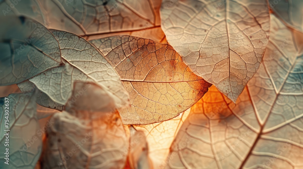 Close up of Fiber structure of dry leaves texture background. Cell ...