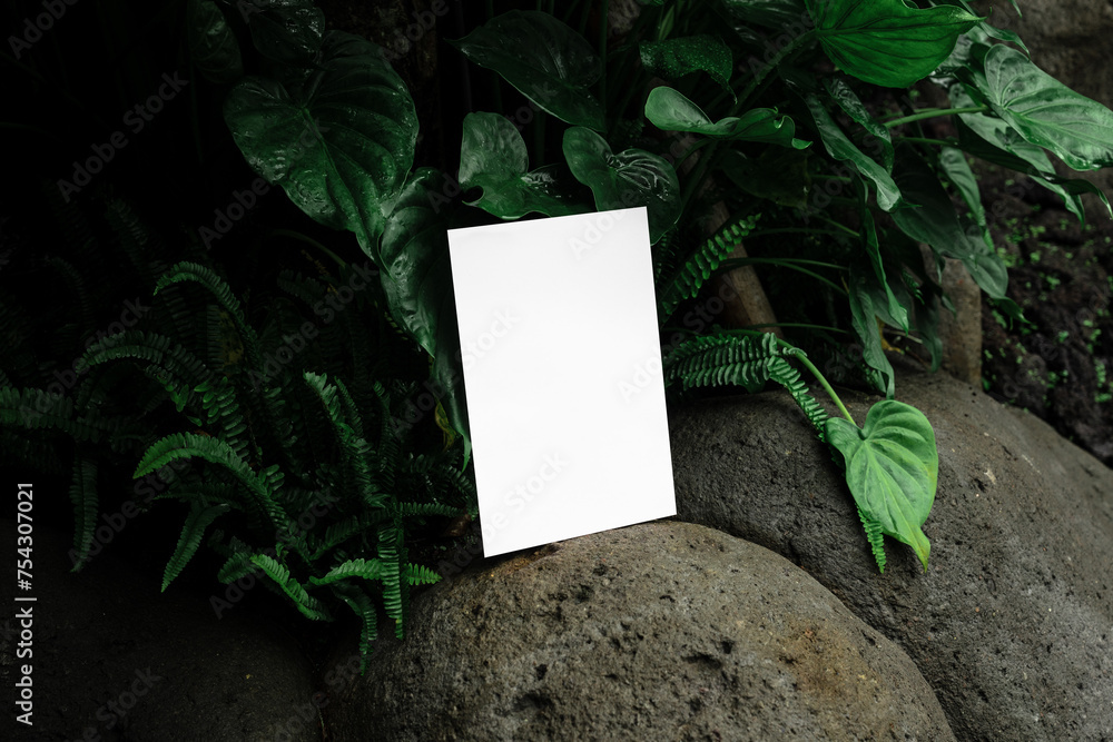 Poster mockup template, real photo, set amidst the lush backdrop of ...