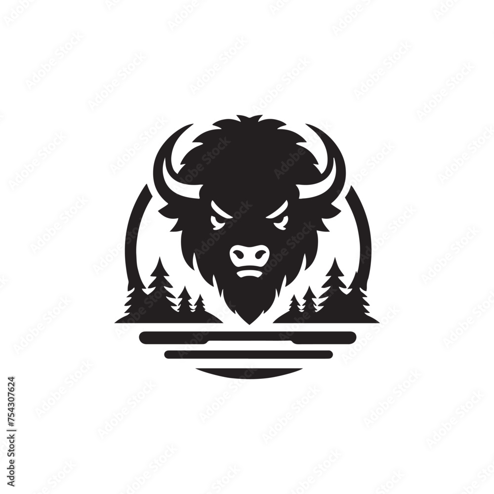 Bison Charge: Vector Silhouette Illustration of Majestic Bison in the ...