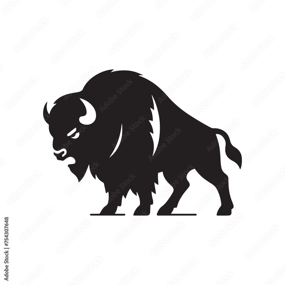 Bison Charge: Vector Silhouette Illustration of Majestic Bison in the ...
