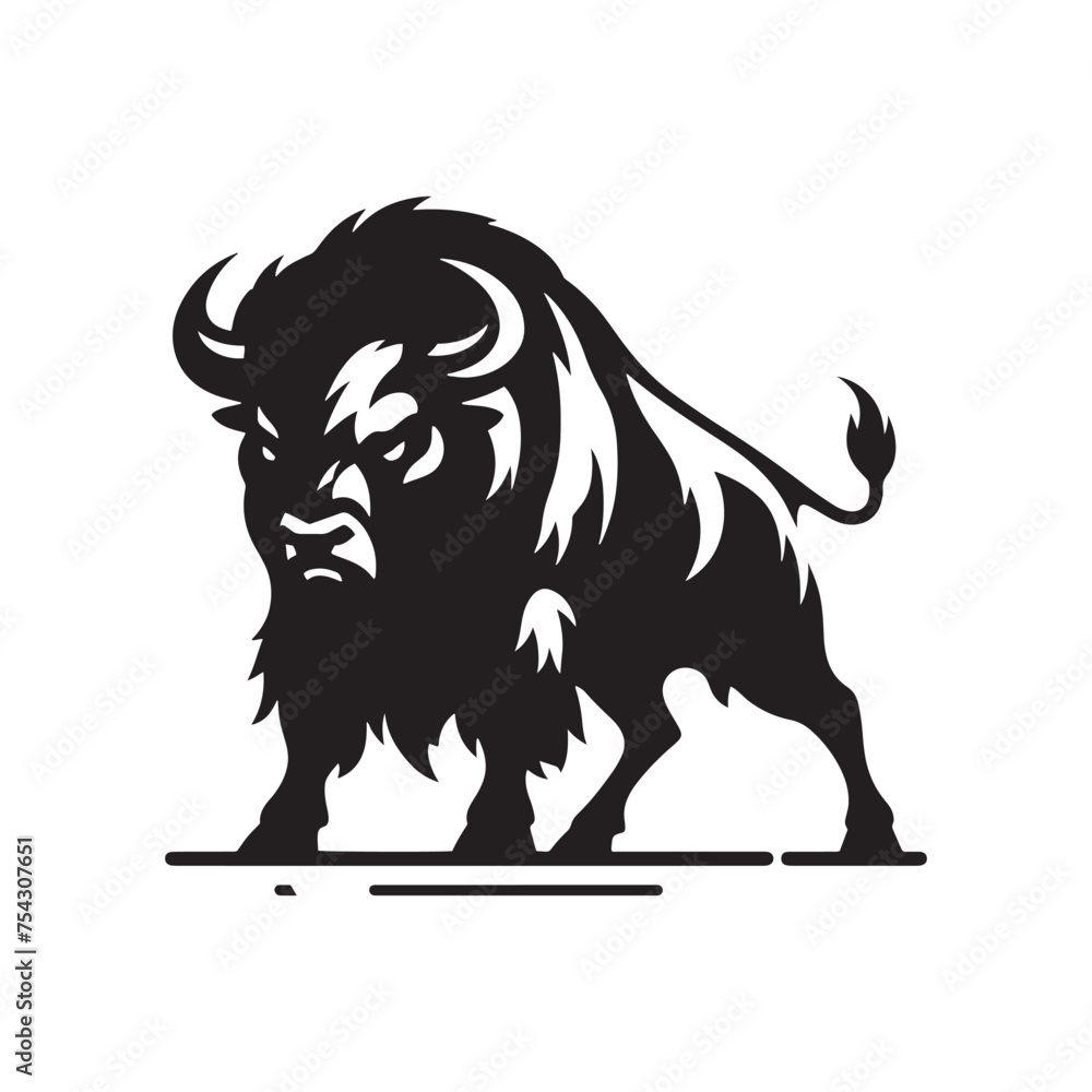 Bison Charge: Vector Silhouette Illustration of Majestic Bison in the ...