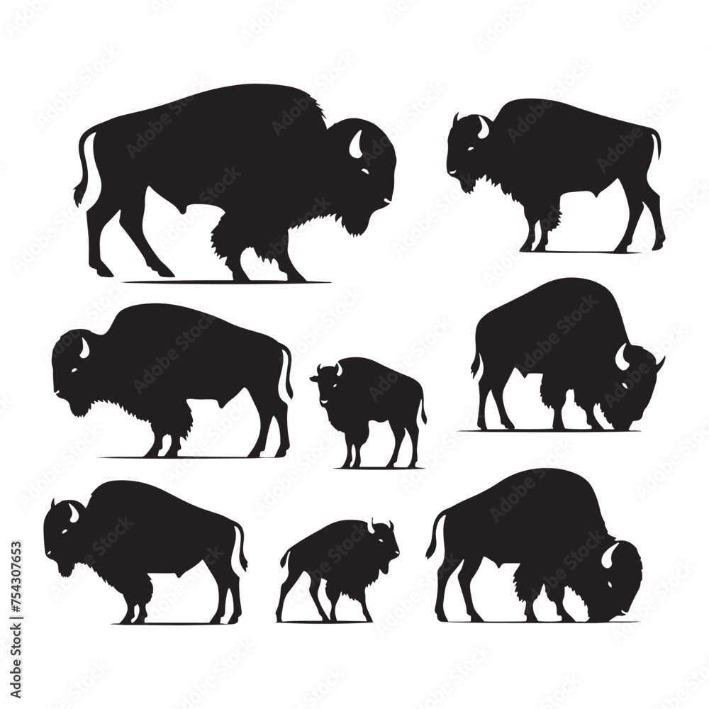 Bison Charge: Vector Silhouette Illustration of Majestic Bison in the ...