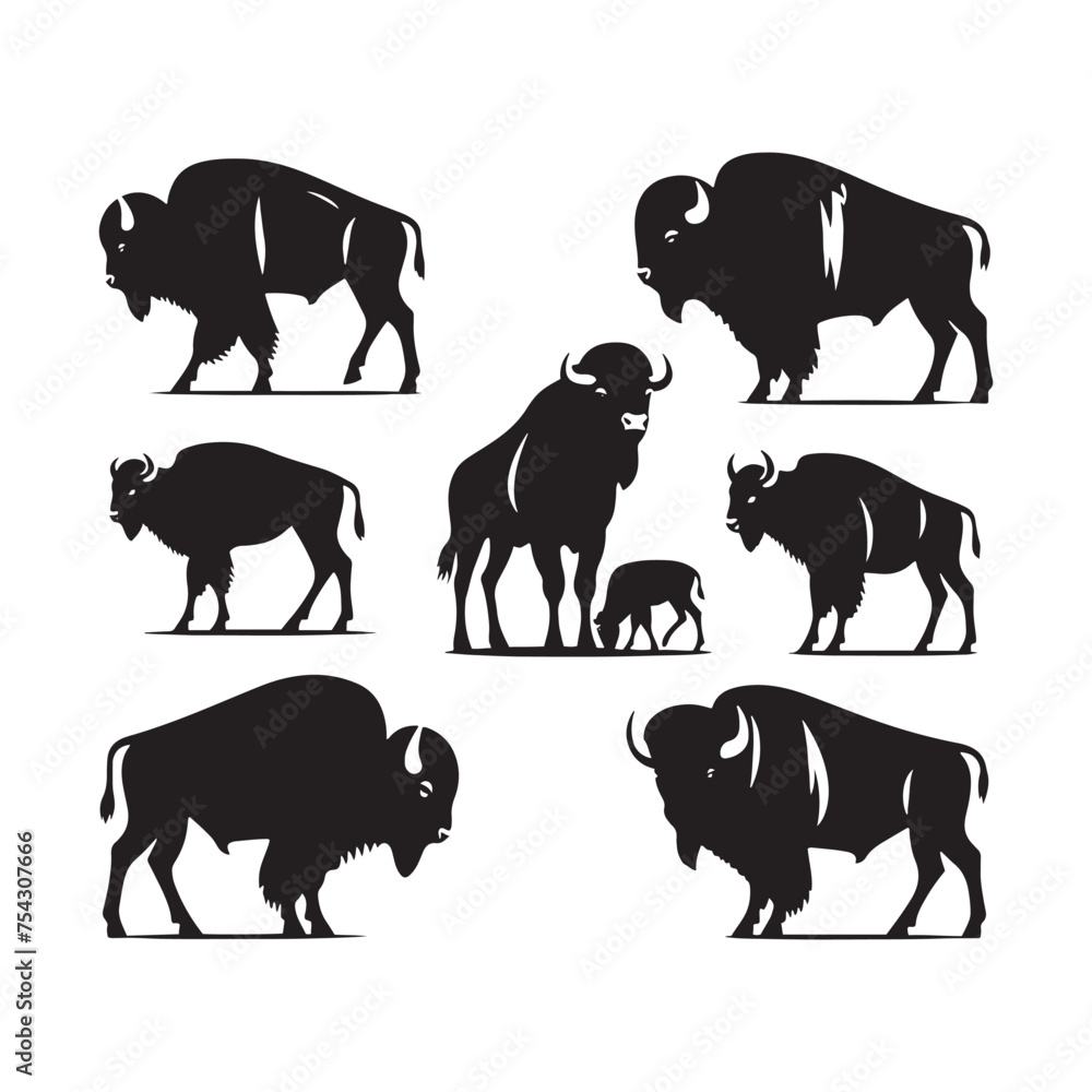 Bison Charge: Vector Silhouette Illustration of Majestic Bison in the ...