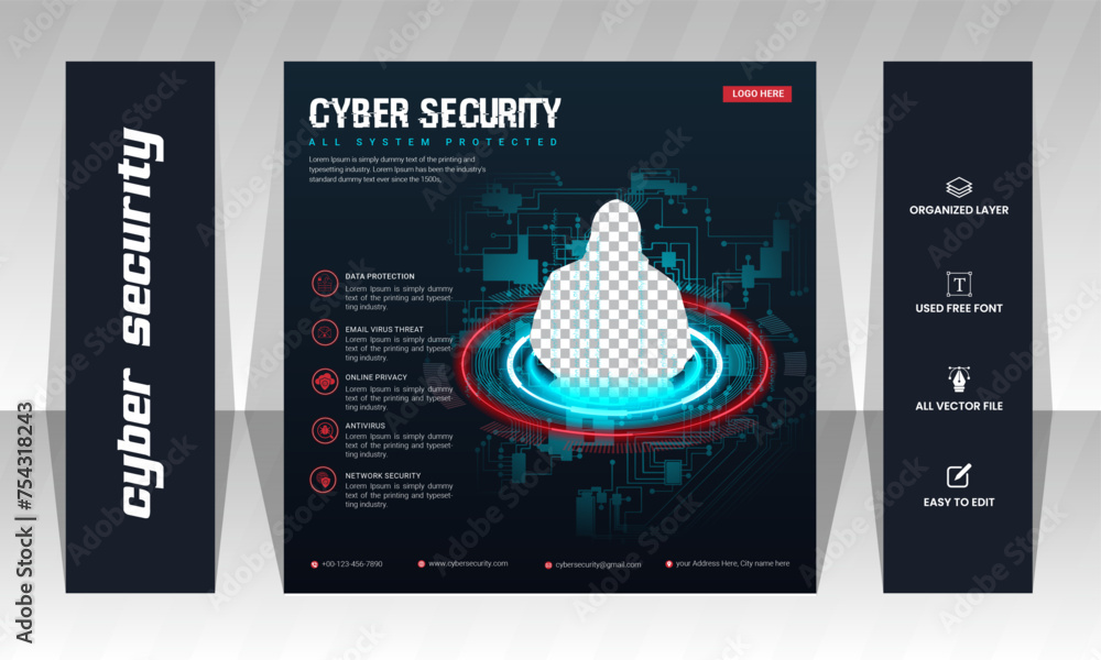 Cyber security mordent social media ads design. Cybersecurity threats ...