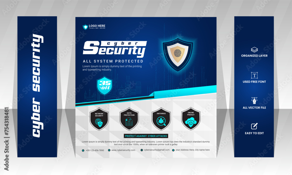 Cyber security mordent social media ads design. Cybersecurity threats ...