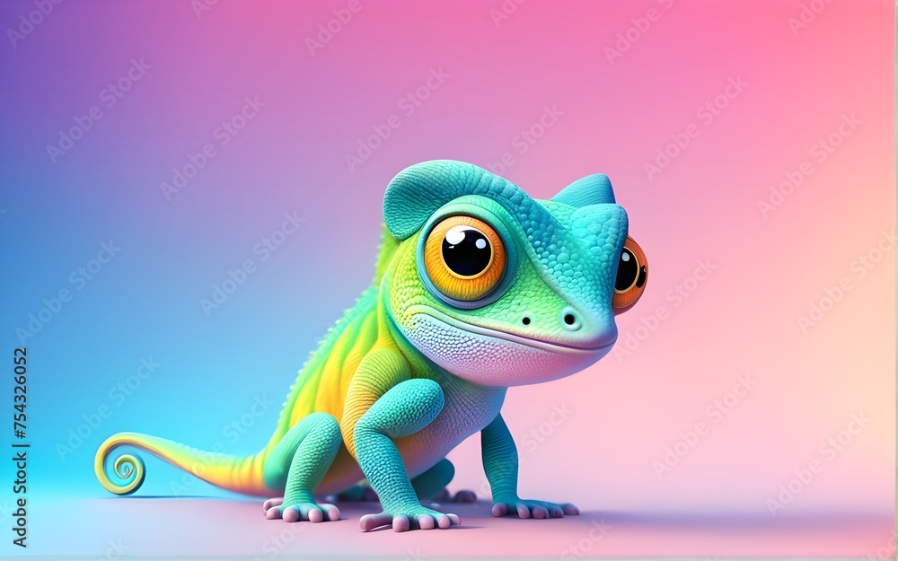 Cute Cartoon Chameleon Character Banner Solid Gradient Background Stock ...