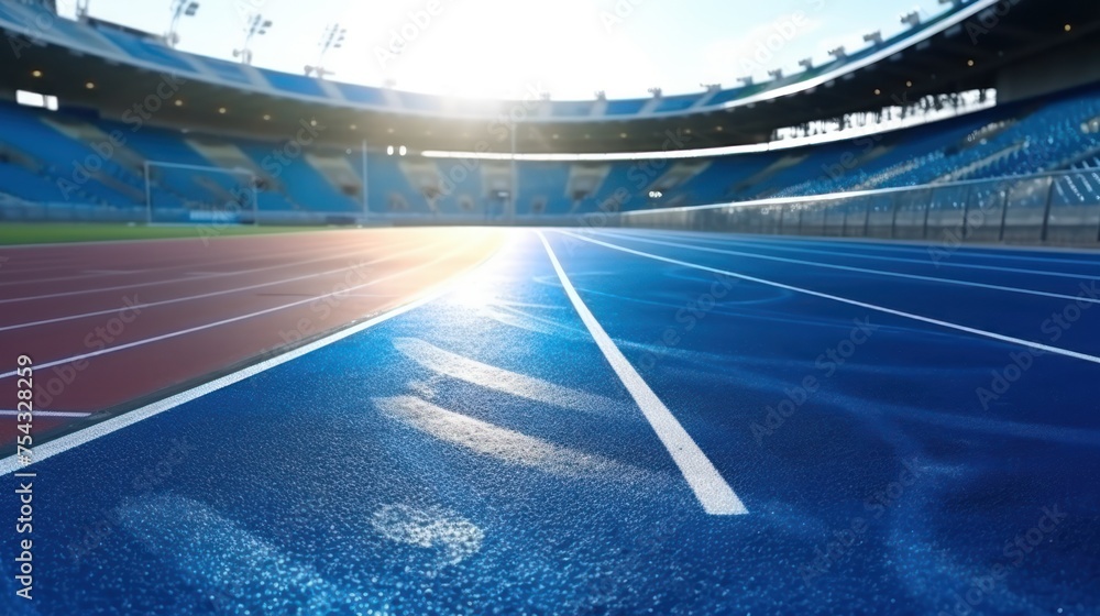 blue race stadium and running track curve detail for outdoor athletics ...