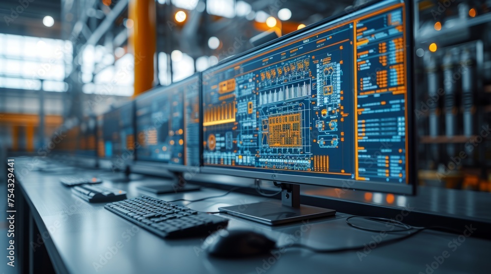 Control Room Monitors Displaying Industrial Process Diagrams Stock ...